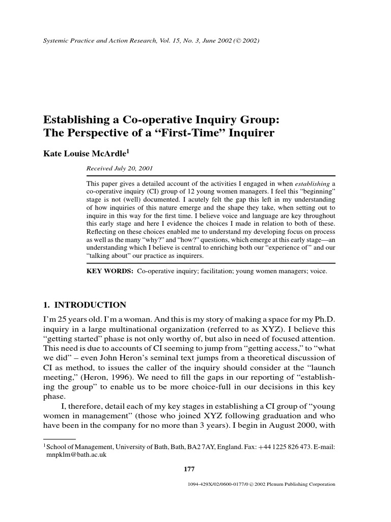 First-Time Co-operative Inquiry Insights | PDF | Action Research ...
