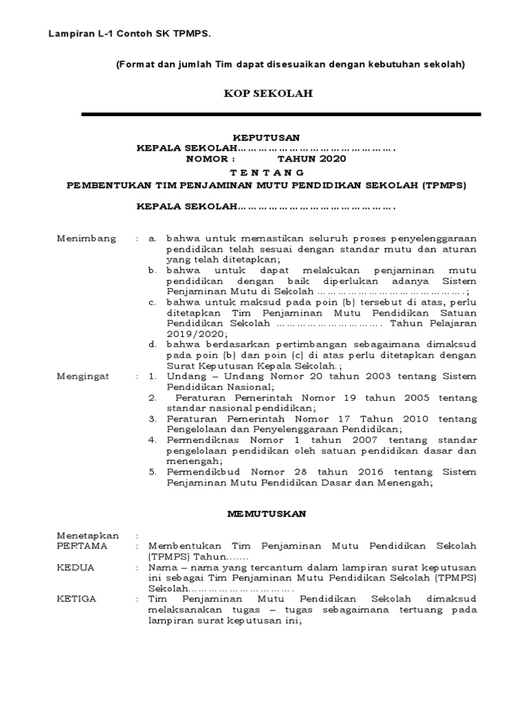Lampiran L-1 Contoh SK TPMPS-A4 | PDF