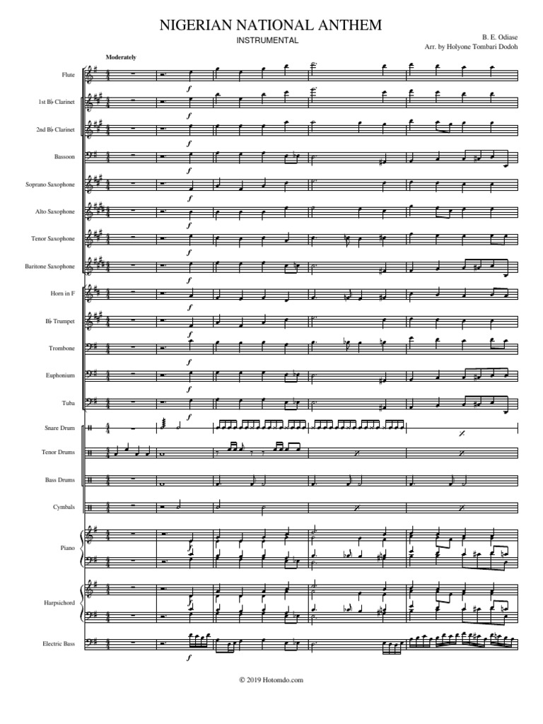 Nigerian National Anthem: Instrumental | PDF | Aerophones | Music ...