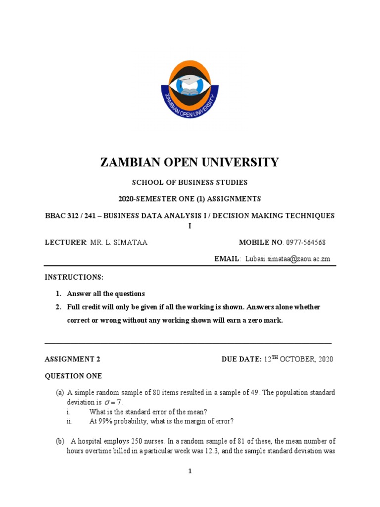 2020 Bbac 312 Bba 241 A2 | PDF | Confidence Interval | Probability ...