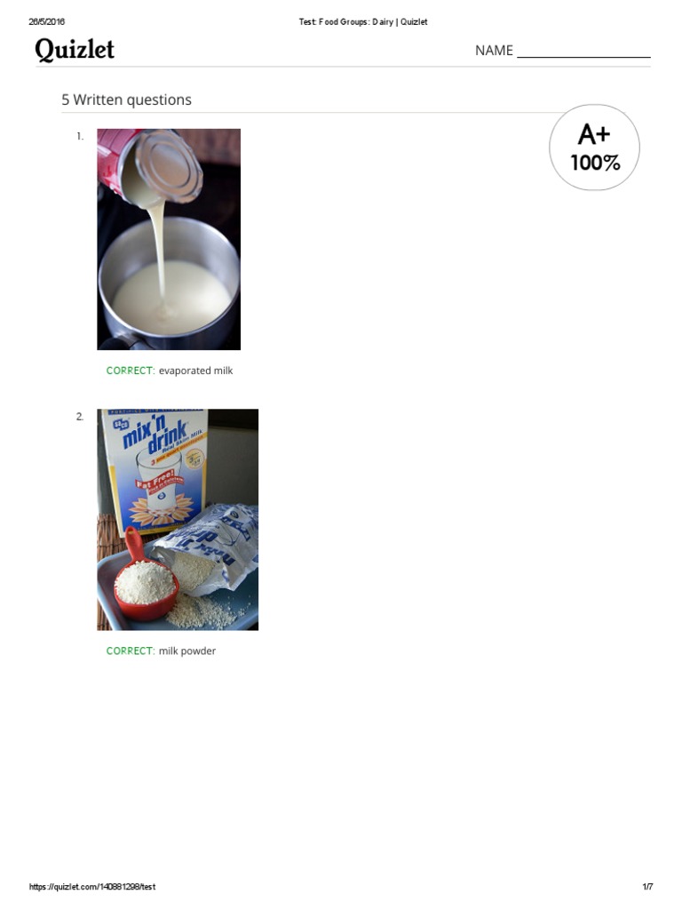 Test - Food Groups - Dairy - Quizlet | PDF | Body Fluids | Non ...