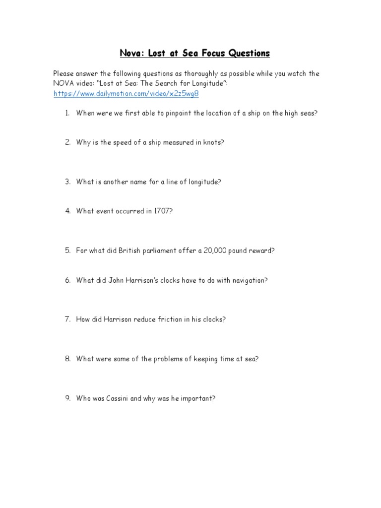 Nova: Lost at Sea Focus Questions | PDF