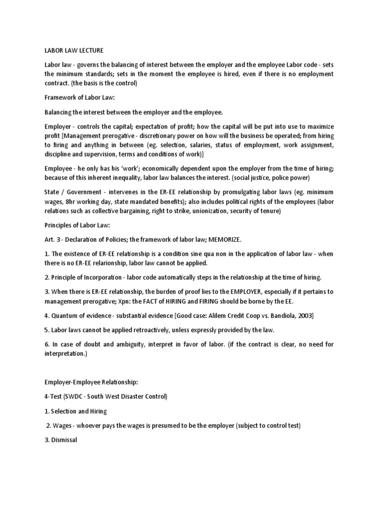 Labor Law Framework and Principles | PDF | Employment | Independent ...