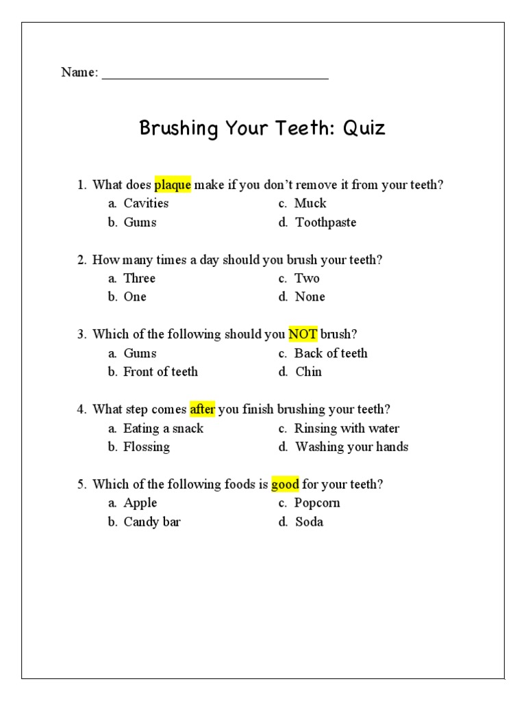 Brushing Teeth Quiz | PDF