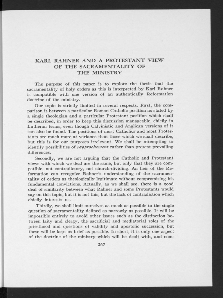 Karl Rahner and A Protestant View of The Sacramentality of The Ministry ...
