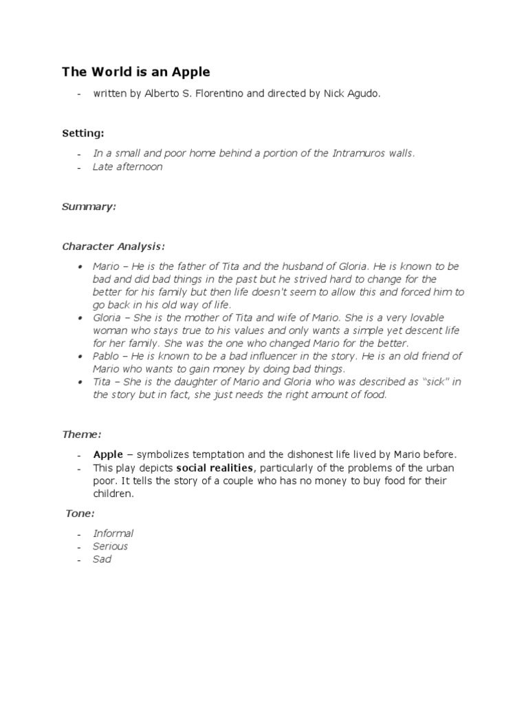 The World Is An Apple: Written by Alberto S. Florentino and Directed by ...