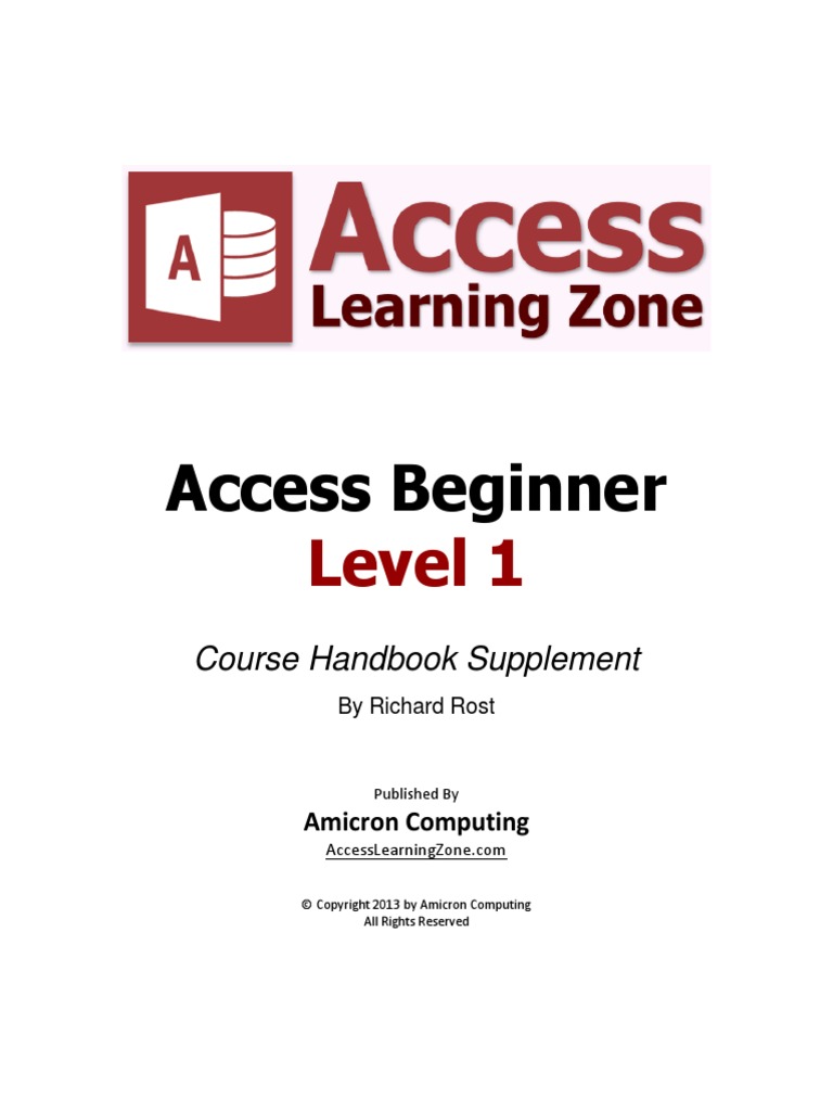 Access 2013 Beginner Level 1 Adc PDF | PDF | Databases | Microsoft Excel