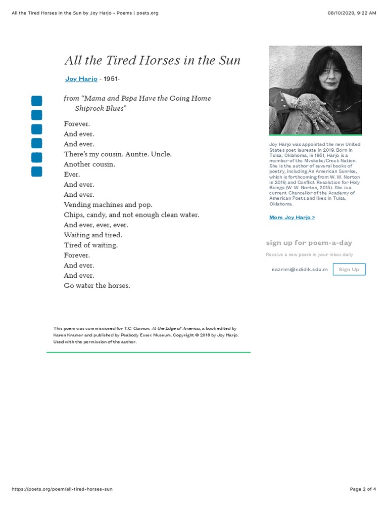 All The Tired Horses in The Sun by Joy Harjo 2 | PDF | American Poetry ...