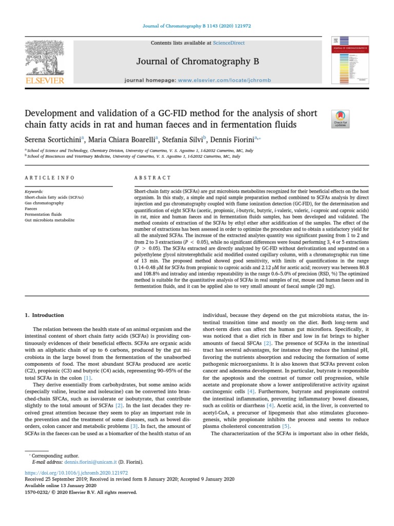 Development and Validation of A GC-FID Method For The Analysis of Short Chain Fatty Acids in Rat ...