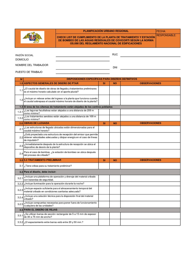 Checklist de Cumplimiento PTAR PDF | PDF | Aguas residuales | Agua