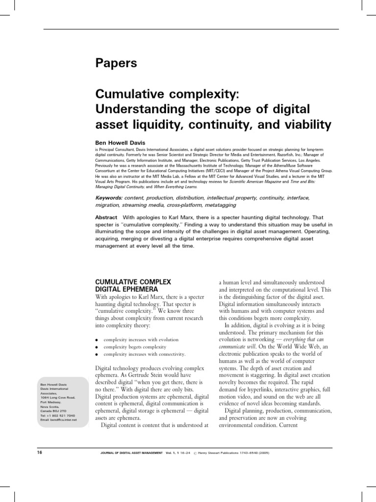 Papers Cumulative Complexity: Understanding The Scope of Digital Asset ...