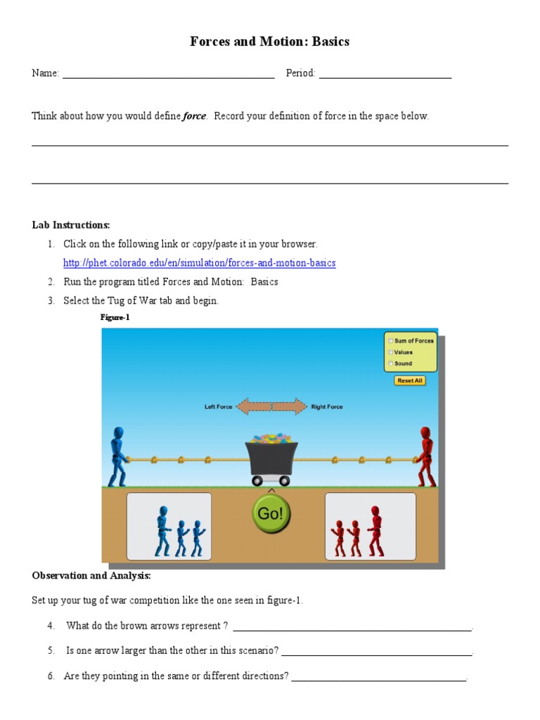 Forces and Motion Phet Simulation Worksheet | PDF | Force | Cognition