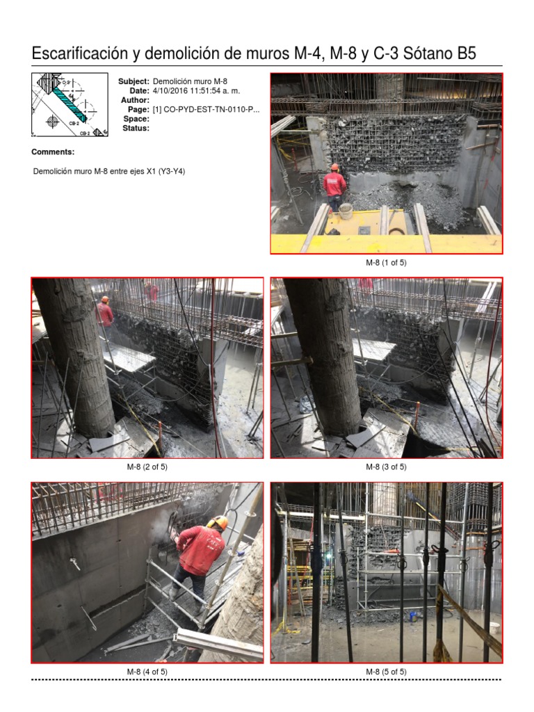 Escarificacion y Demolicion de Muros M4 M8 y C3 Sotano B5 | PDF