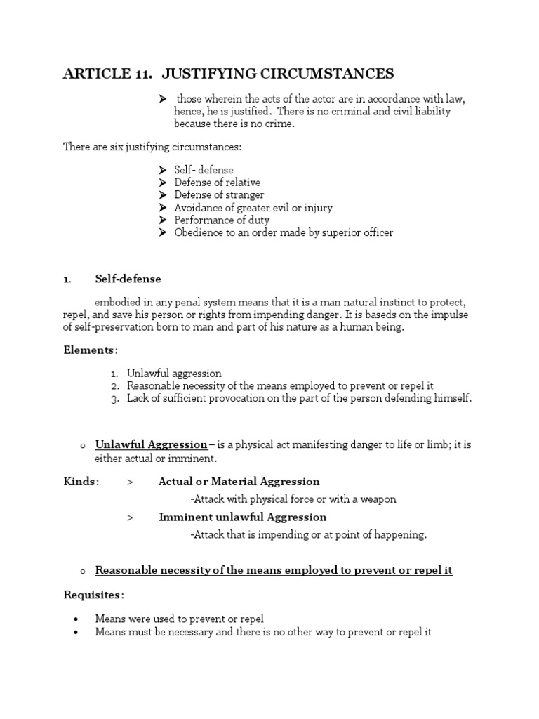 Article 11. Justifying Circumstances: 1. Self-Defense | PDF ...