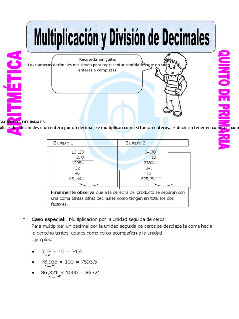 Multiplicacion y Division de Decimales para Quinto de Primaria | PDF ...