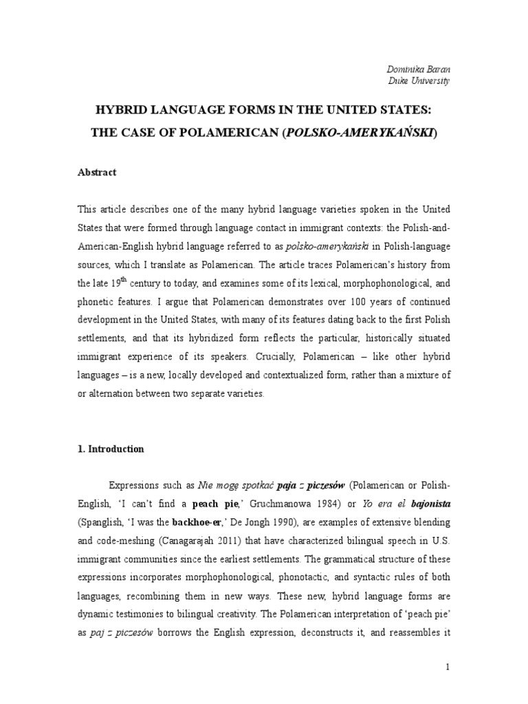 Hybrid Language Forms in The United Stat PDF | PDF | Grammatical Gender ...