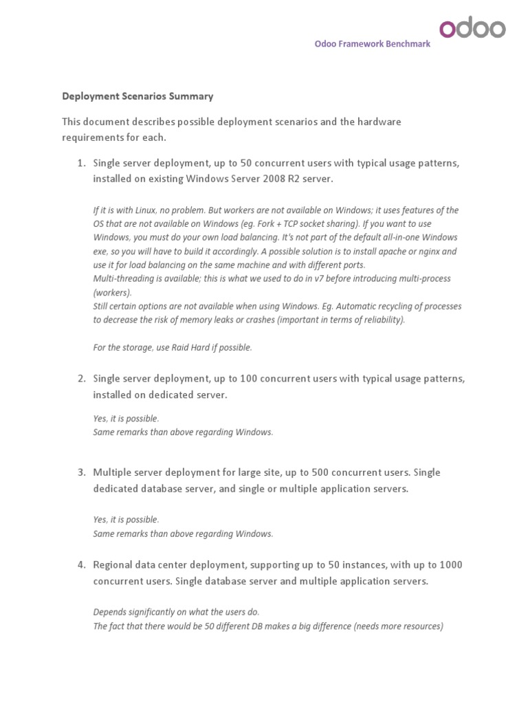 Deployment Scenarios Summary: Odoo Framework Benchmark | PDF | Load ...