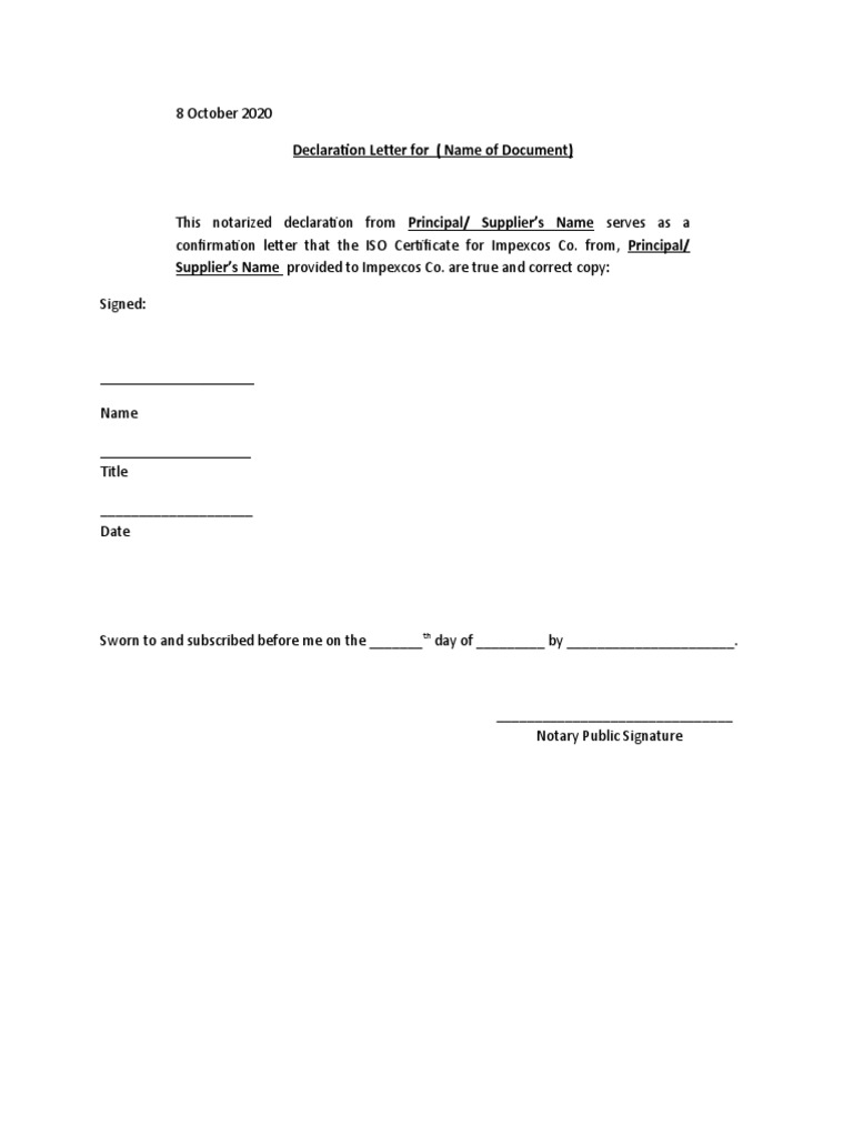 Declaration Letter Format Pdf