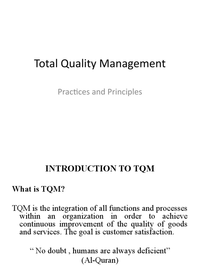 Total Quality Management: Practices and Principles | PDF | Quality Management | Quality (Business)