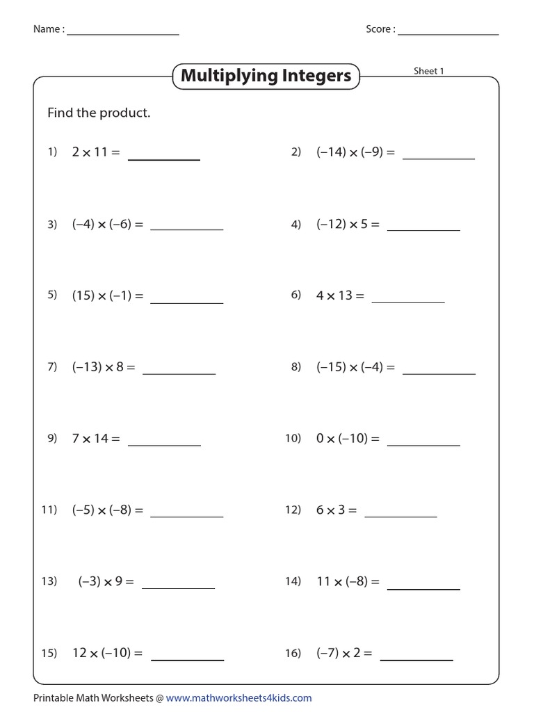 Integer Multiplication Worksheet | PDF