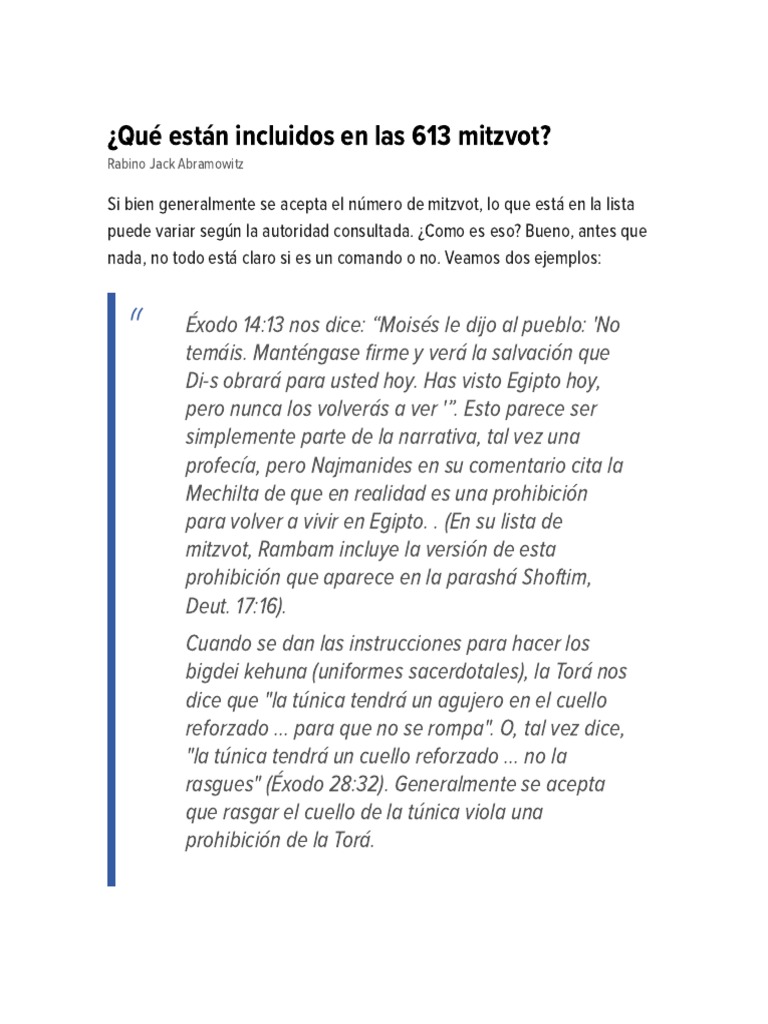 ¿Qué Están Incluidos en Las 613 Mitzvot - Taryag - OU Torá | PDF | Diez ...