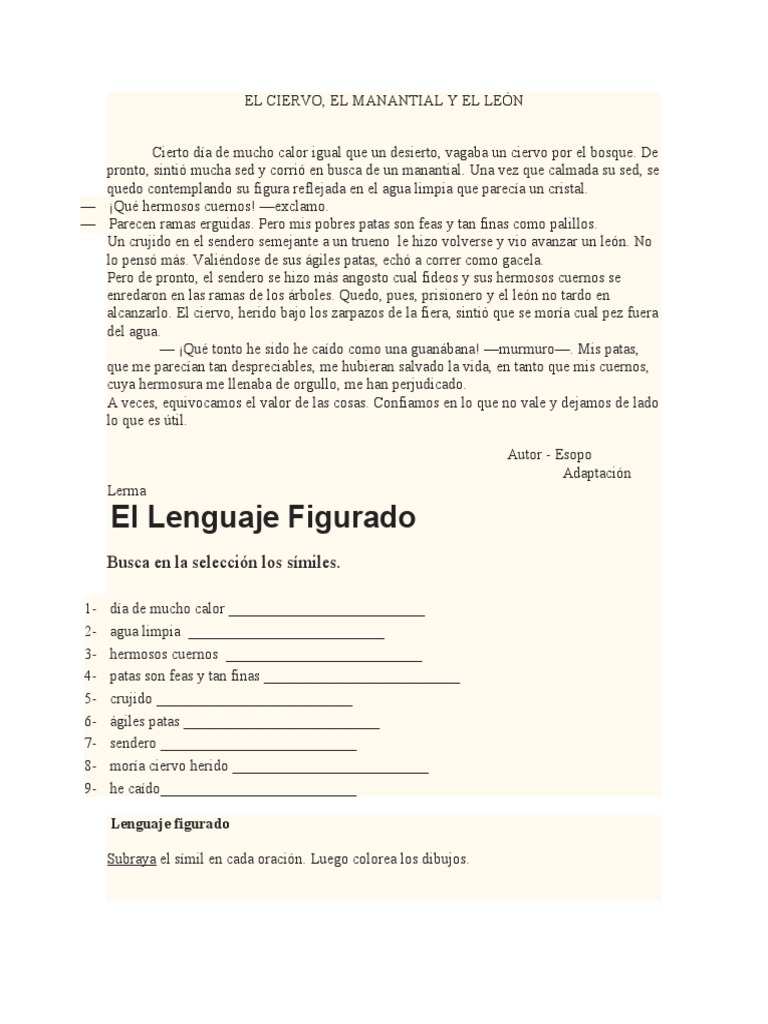 EL CIERVO, Lenguaje Figurado Simil o Comparación | PDF