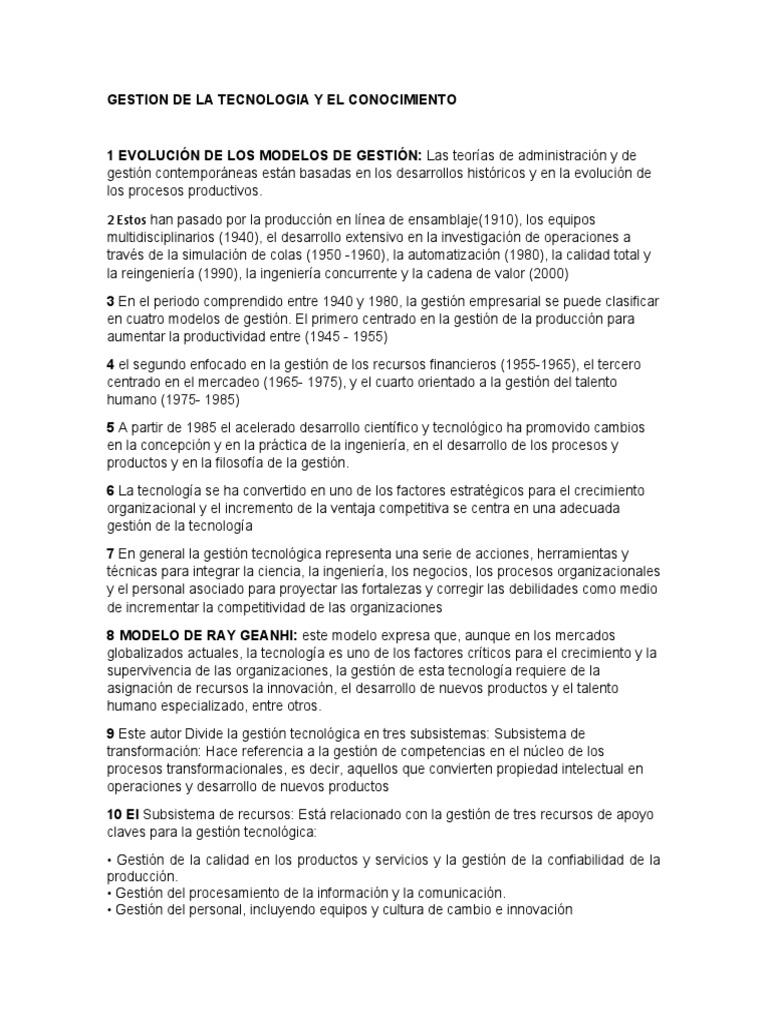 Gestion de La Tecnologia y El Conocimiento | PDF | Innovación | Gestión ...