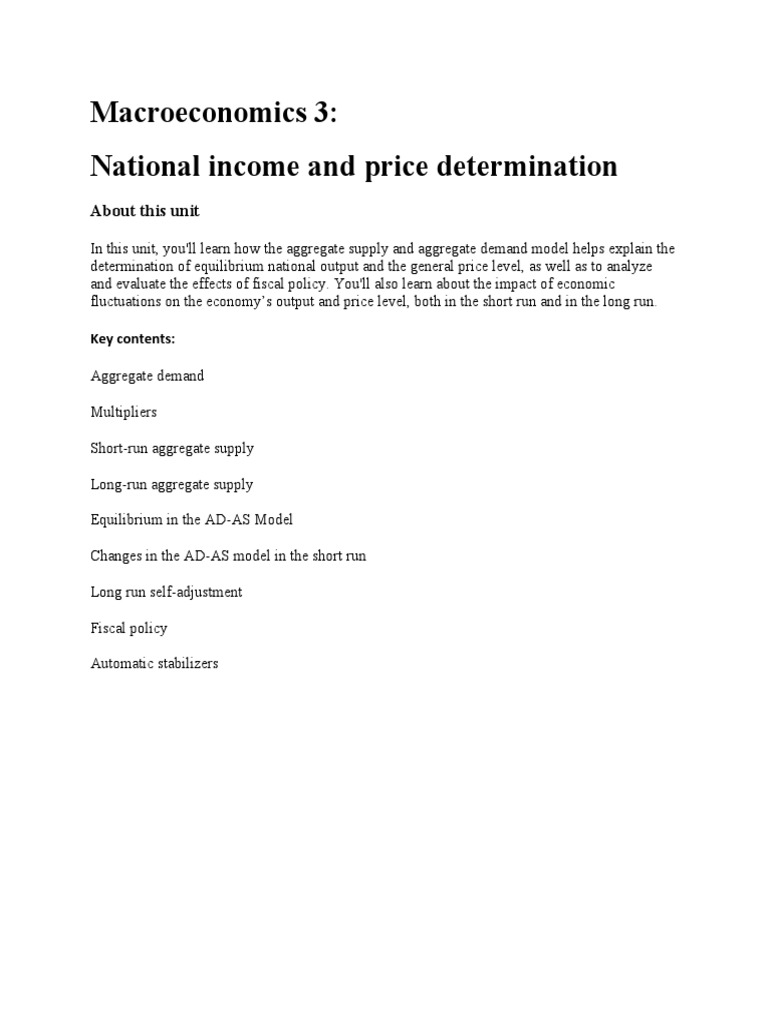 Macro 3, National Income and Price Determination | PDF