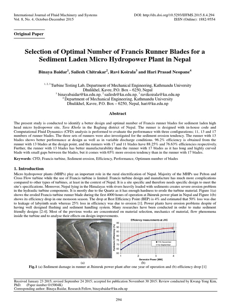 Selection of Optimal Number of Francis Runner Blades For A | Download ...