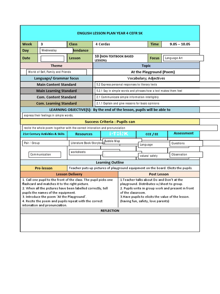 ENGLISH LESSON PLAN YEAR 4 CEFR SK Week 3 | PDF | Lesson Plan | Question