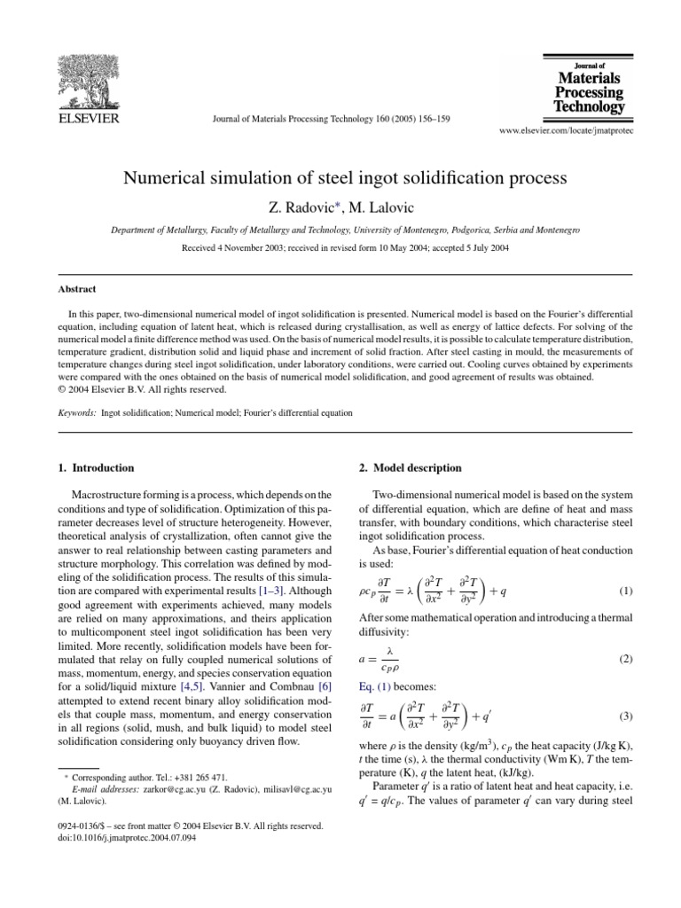 Numerical Simulation of Steel Ingot Solidification Process 2 | PDF ...