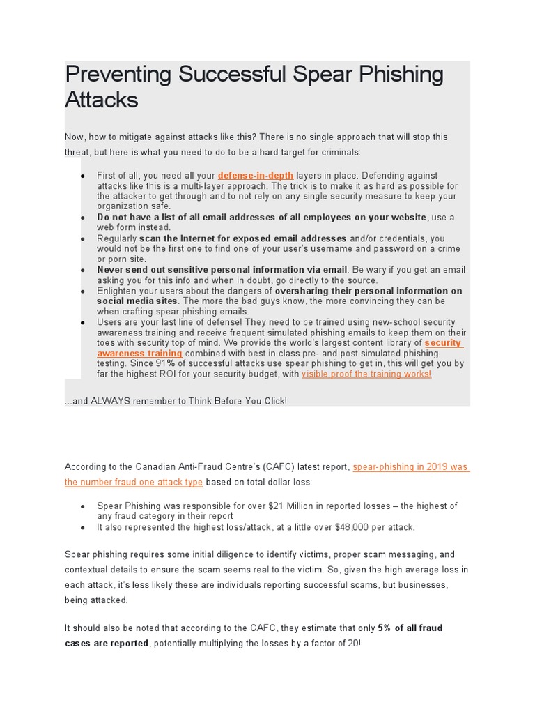 Preventing Successful Spear Phishing Attacks: Defense-In-Depth | PDF ...