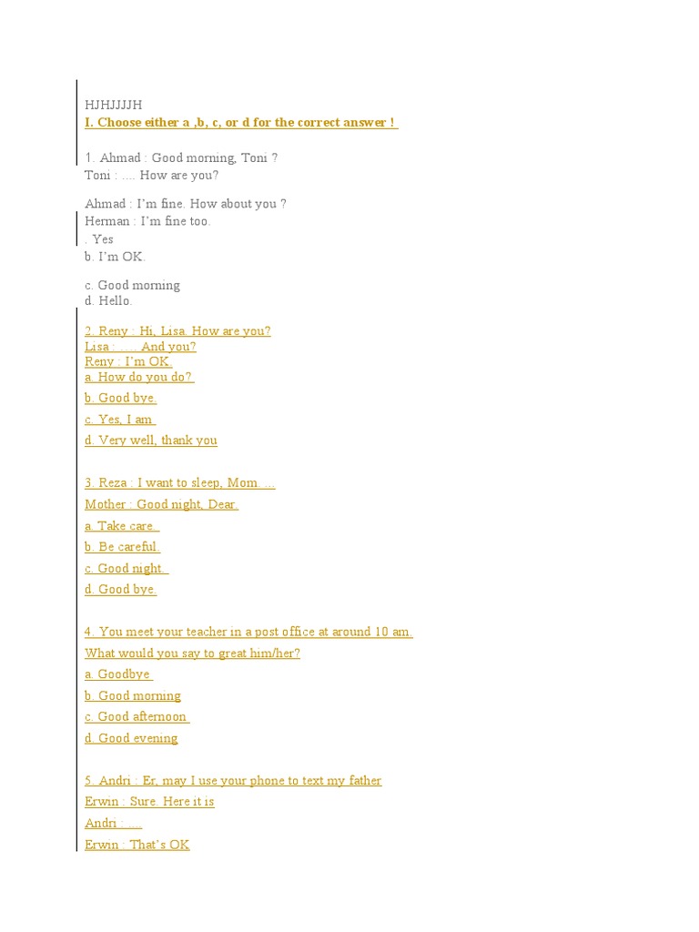 English Conversation Practice Questions | PDF