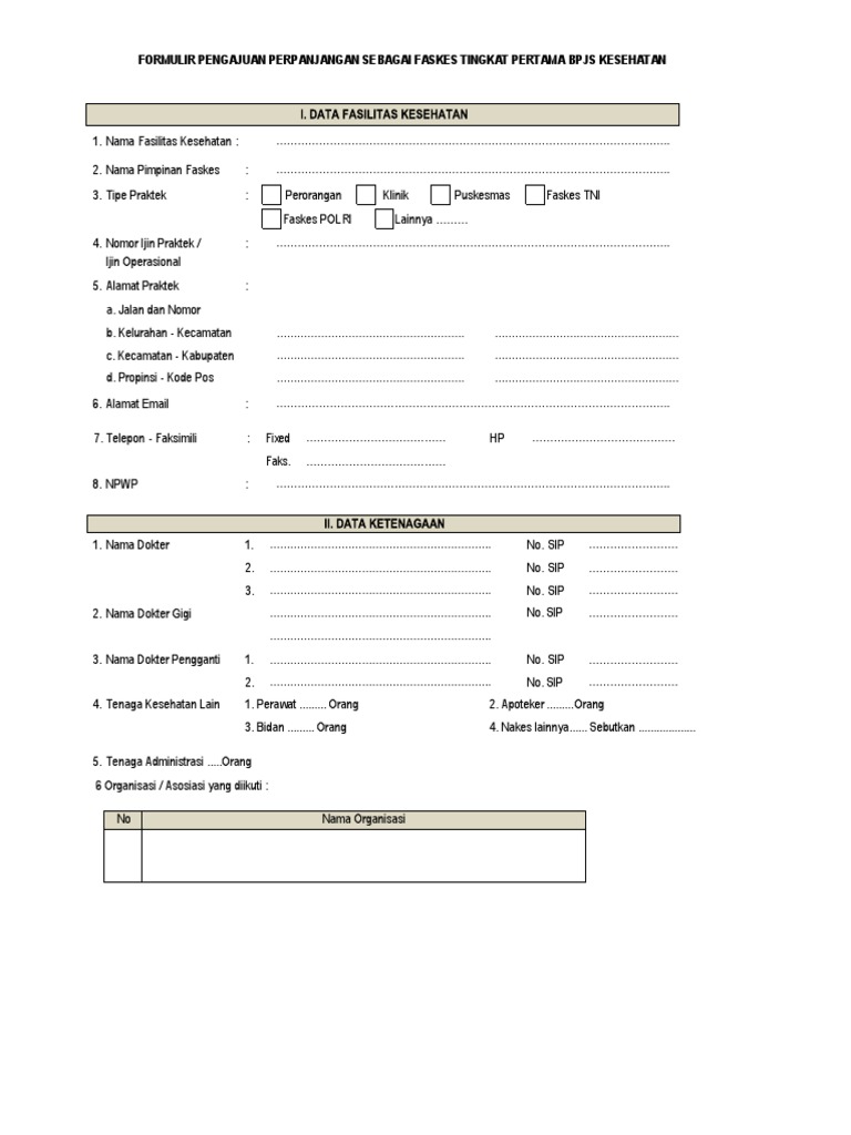 Formulir Permohonan Perpanjangan Kerjasama FKTP | PDF