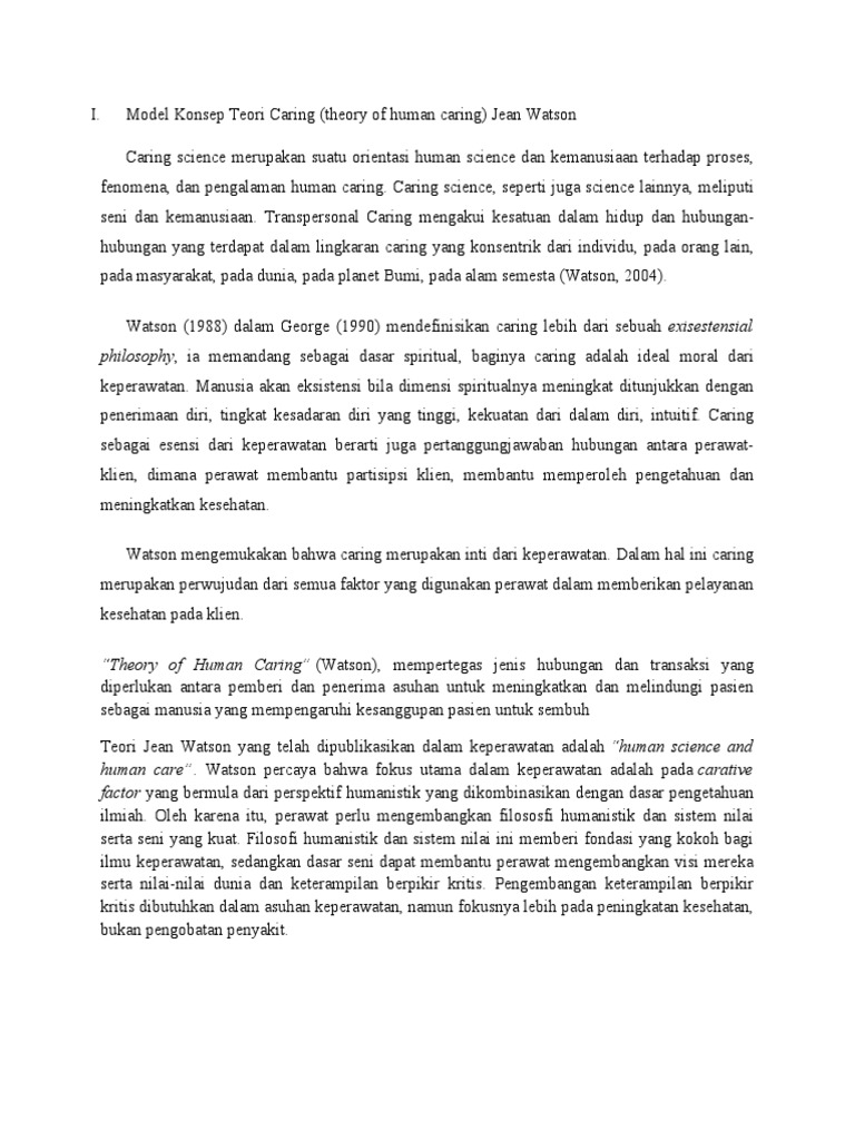 Teori Caring Jean Watson dalam Keperawatan | PDF | Karier & Perkembangan | Pengembangan Diri