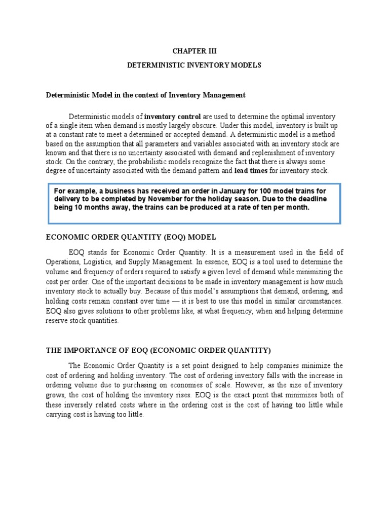 Deterministic Model in The Context of Inventory Management | PDF
