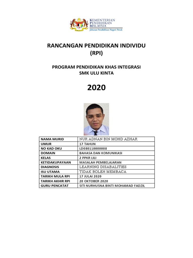 Rancangan Pendidikan Individu (RPI) : Program Pendidikan Khas Integrasi ...