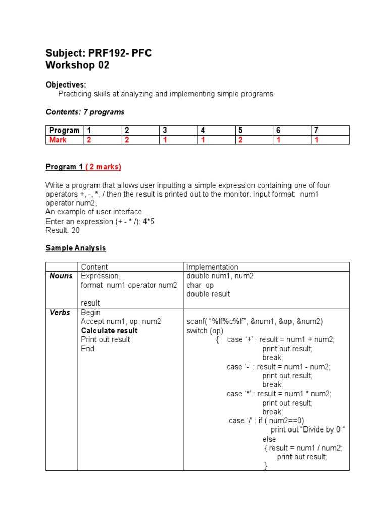 Subject: PRF192-PFC Workshop 02: Objectives | PDF | Integer (Computer Science) | Taxes
