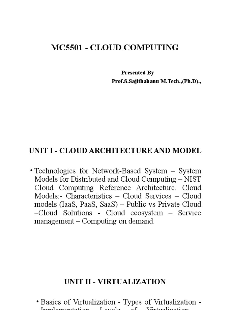 MC5501 Cloud Computing | PDF | Scalability | Peer To Peer