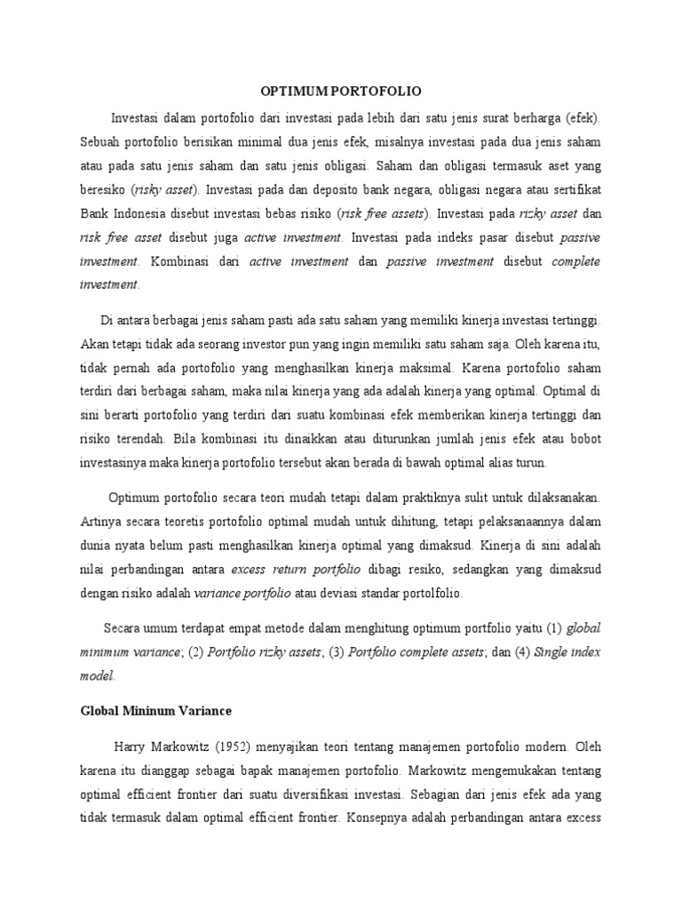 Optimum Portofolio | PDF