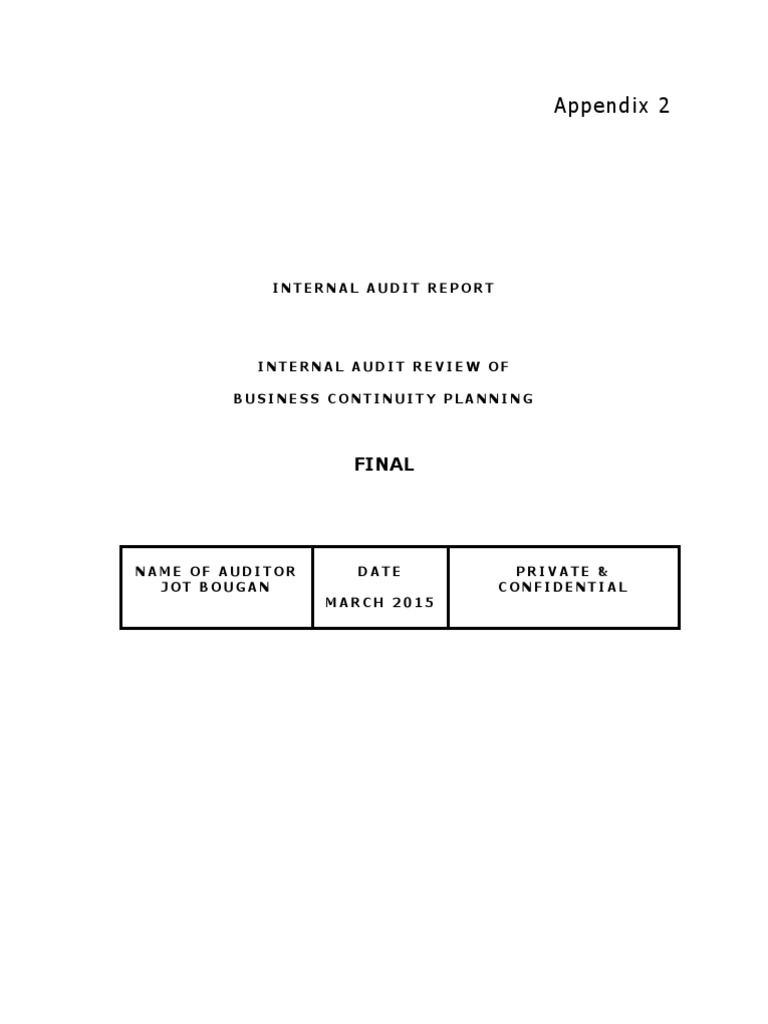Business Continuity Planning Final Internal Audit Report - Appendix 2 ...