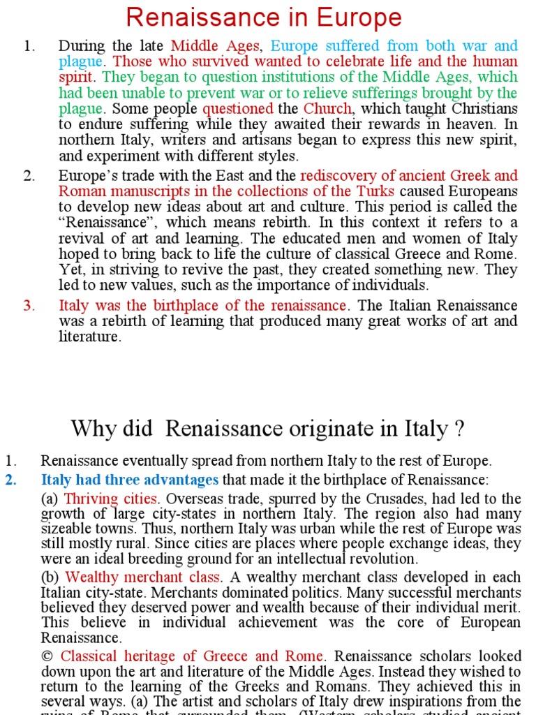 Renaissance in Europe | PDF | Renaissance | Italy
