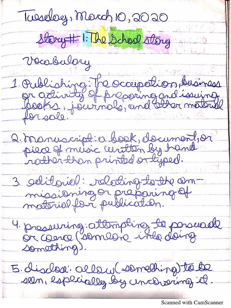 2020-03-16 The School Story - Vocabulary Practice PDF | PDF