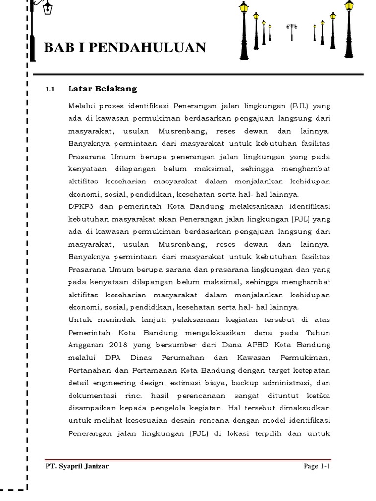 Bab 1 Pendahuluan - Perencanaan PJL Kota Bandung - Antara PDF | PDF