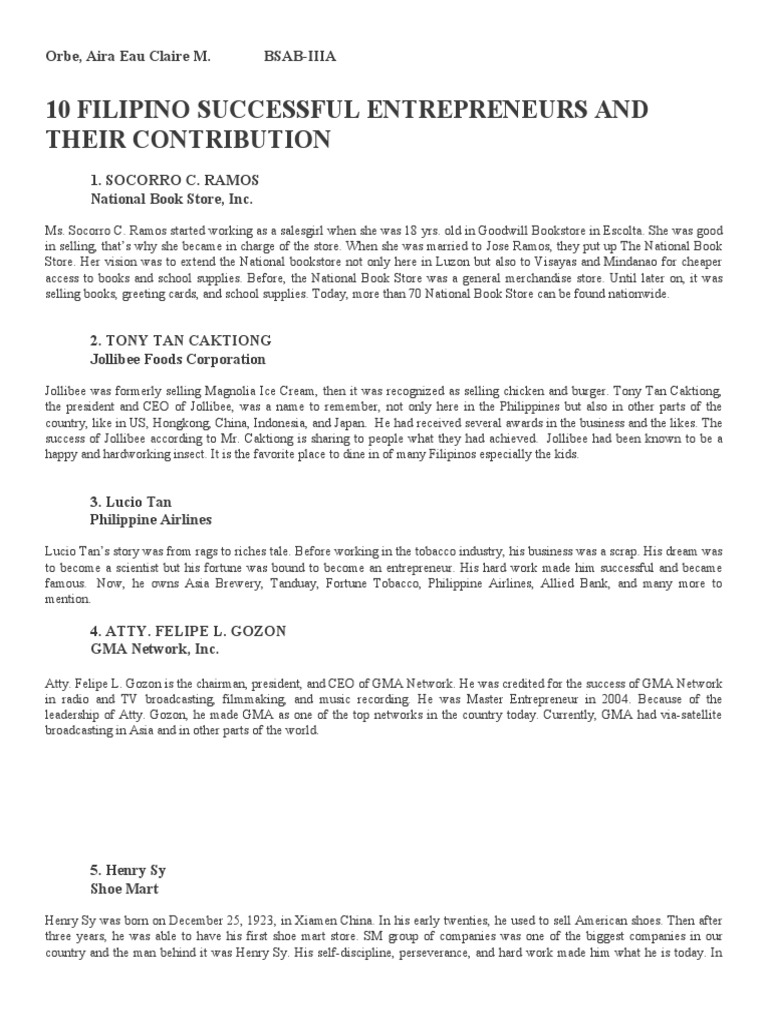 10 Filipino Successful Intreprenuers and Their Contribution | Download ...