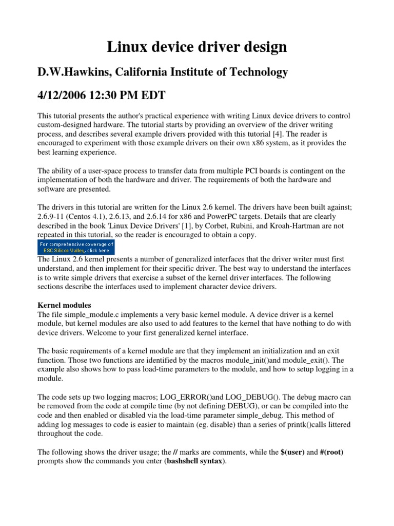 Linux Device Driver Tutorial | PDF | Device Driver | Kernel (Operating System)