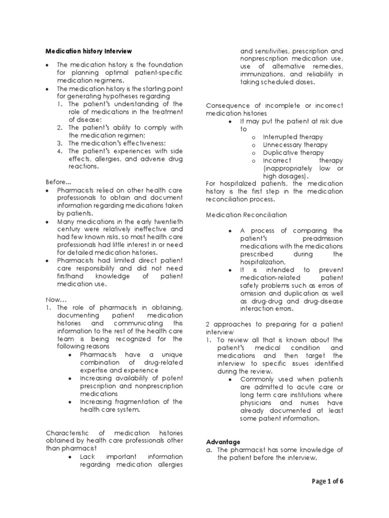 Lesson 6 (New) Medication History Interview | PDF | Pharmacy | Patient