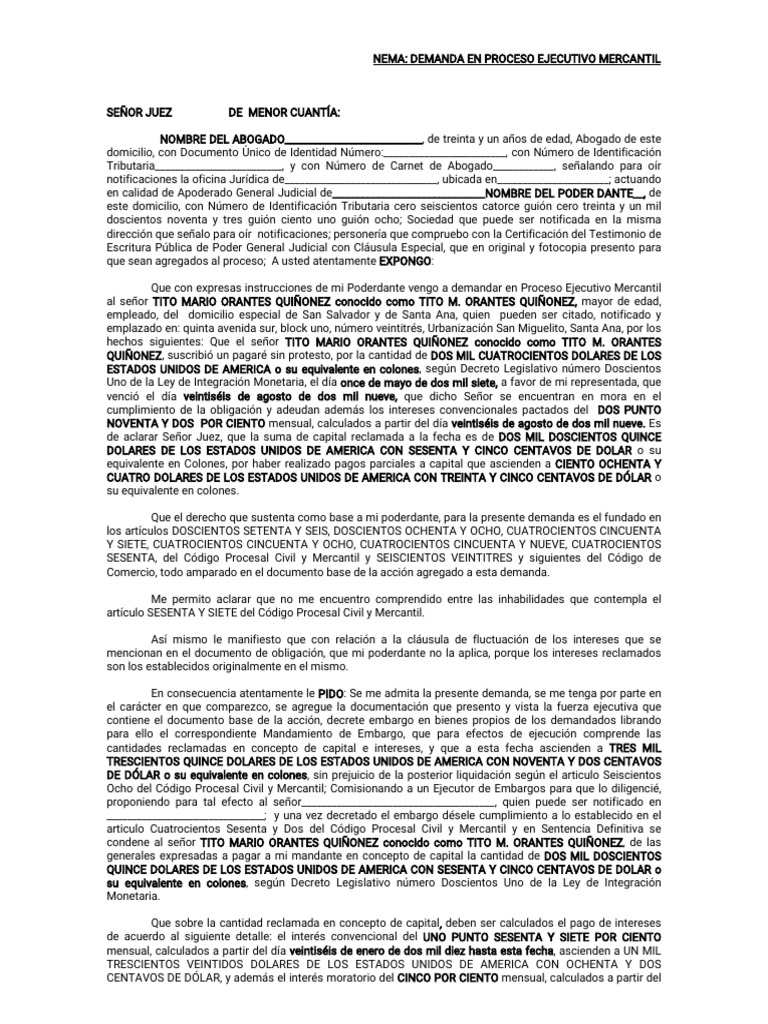 Formato De Demanda Mercantil Pdf