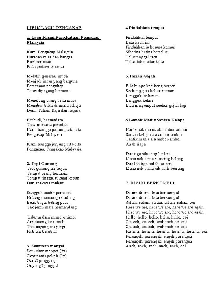 LIRIK LAGU Pengakap | PDF