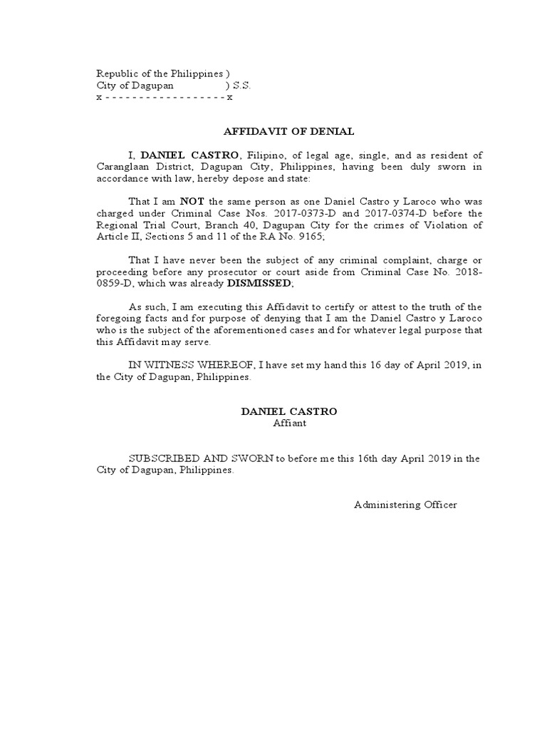 Affidavit of Denial | PDF
